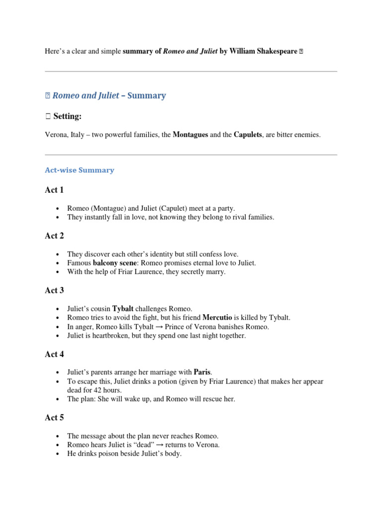 Romeo and Juliet Summary Overview | PDF