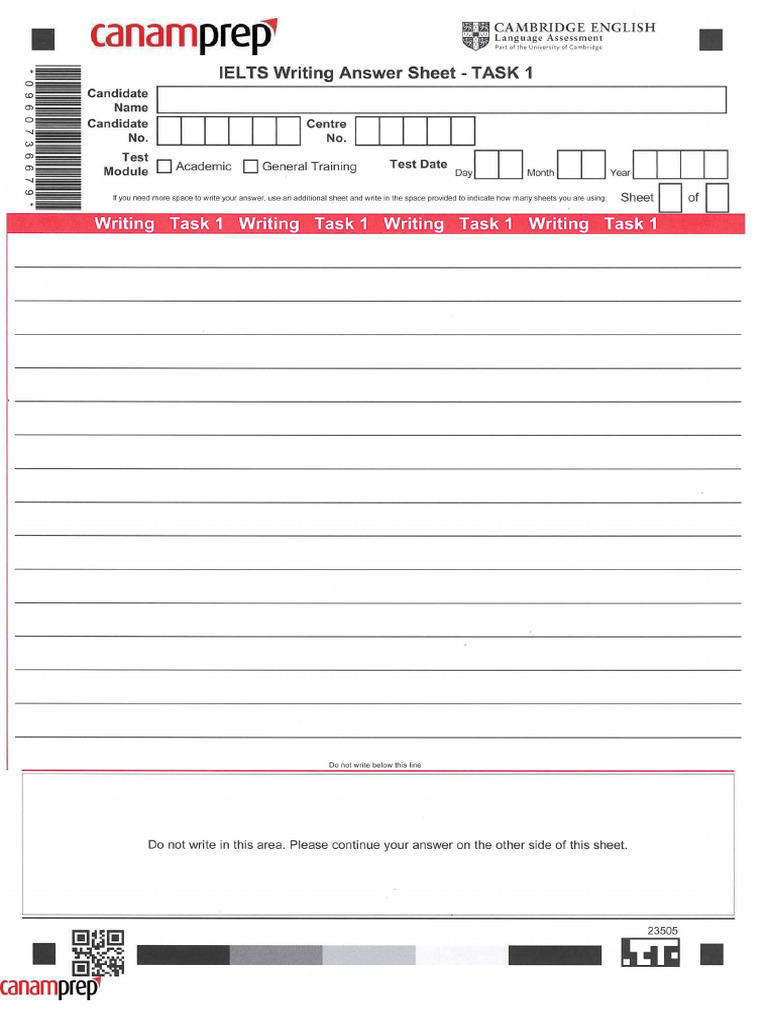 Writing Answer Sheet Task 1 | PDF
