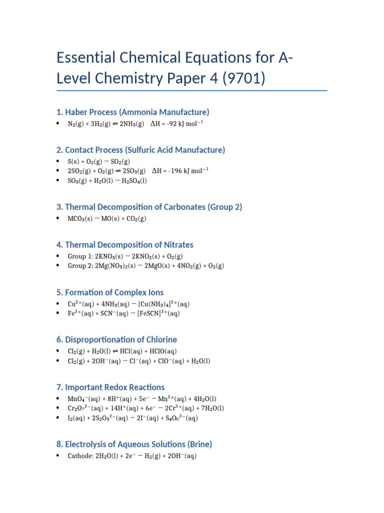 Chemistry Paper 4 Chemical Equations | PDF
