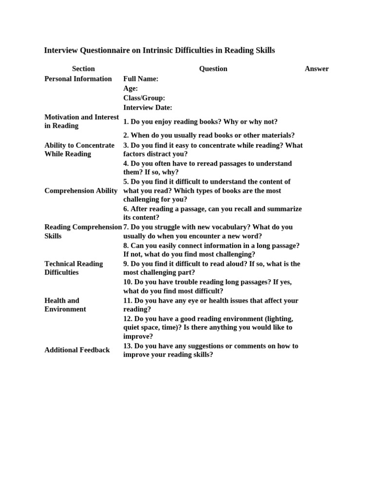 Reading Skills Interview Insights | PDF