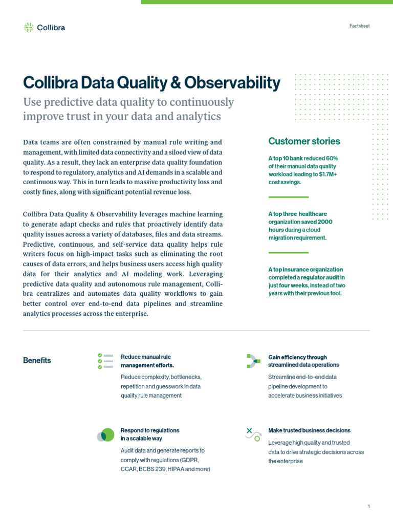 Factsheet - Collibra Data Quality - Observability | PDF | Data Quality | Analytics