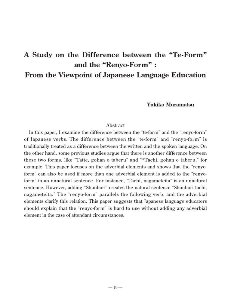 A Study On The Difference Between The "Te-Form" and The "Renyo-Form ...