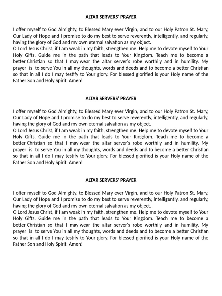 Altar Servers' Prayer | PDF