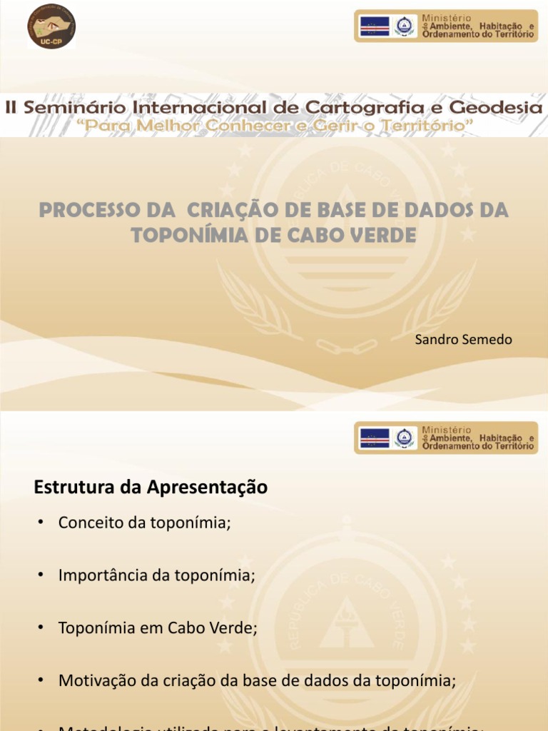 Processo Da Criação de Base de Dados Da Toponímia de Cabo Verde - Dr ...