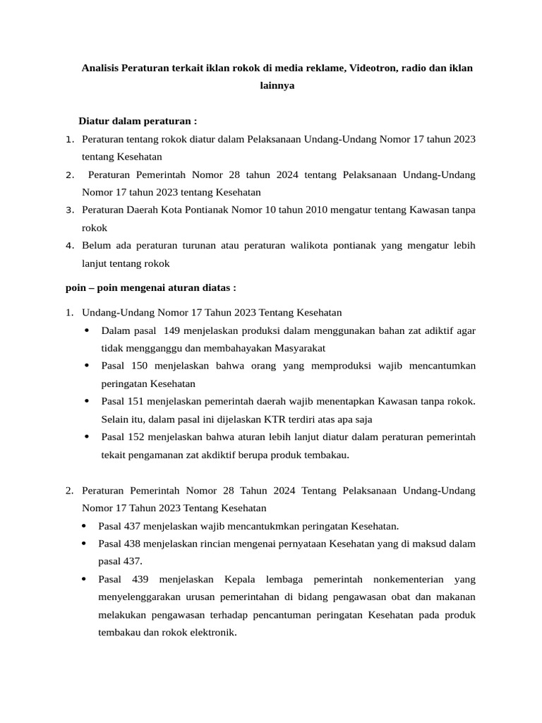 Aturan Iklan Rokok di Indonesia 2024 | PDF