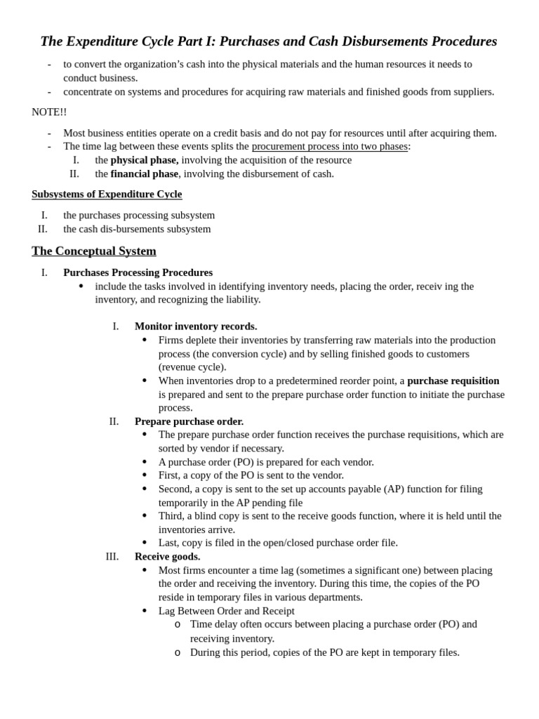 Expenditure Cycle: Purchases & Payments Guide | PDF | Accounts Payable ...