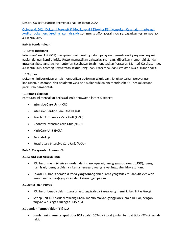 Desain ICU Sesuai Permenkes 2022 | PDF