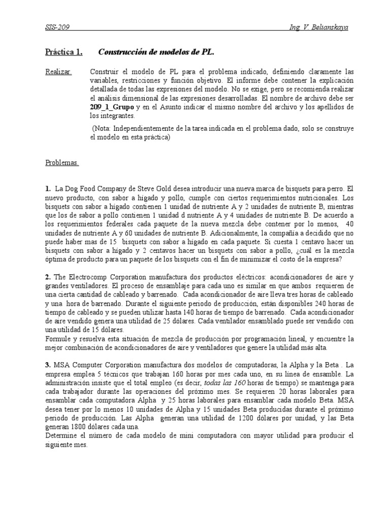 Practica 1 Modelo de PL 12012 | PDF