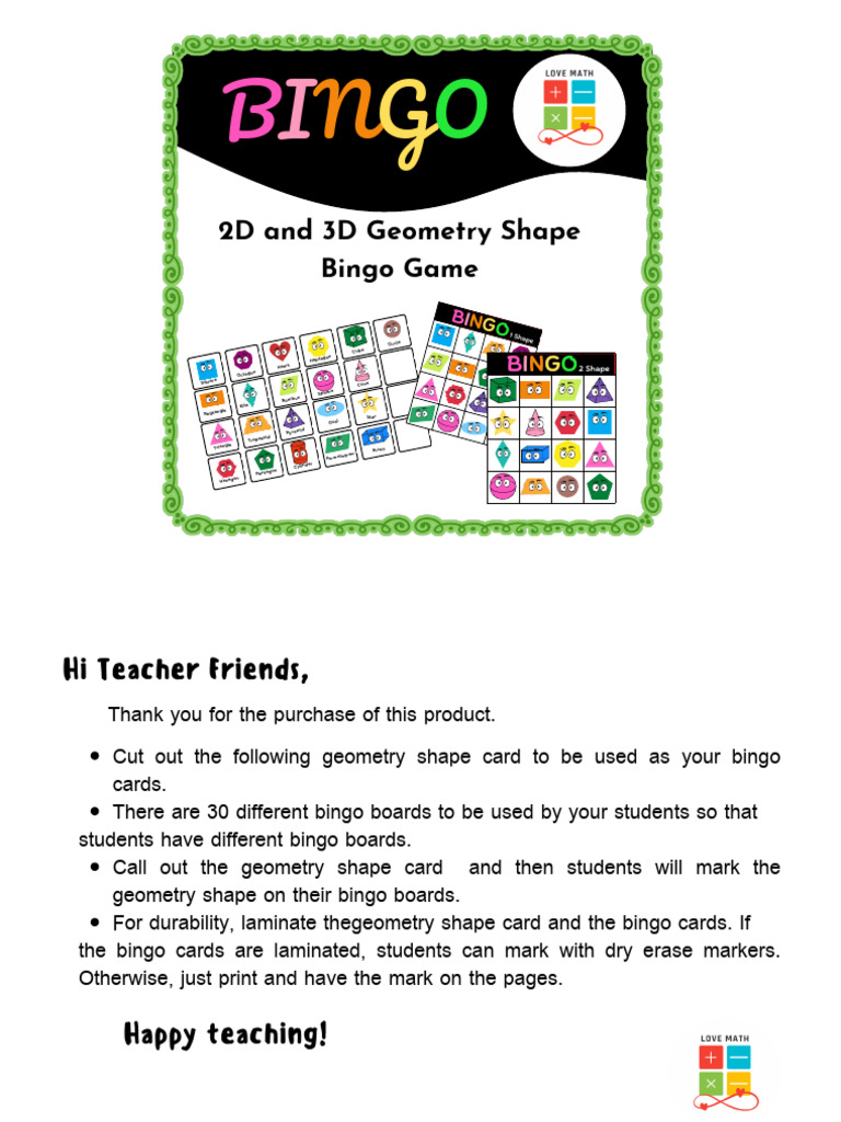 2D and 3D Geometry Shape Bingo Game | PDF | Shape | Geometry