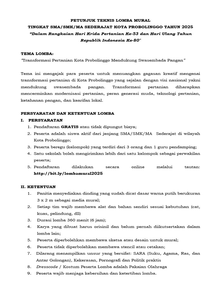 Petunjuk Teknis Lomba Mural 2025 | PDF