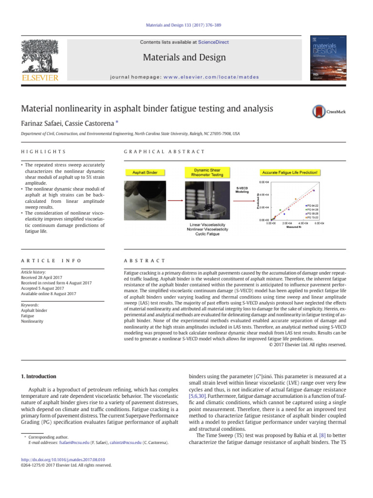 Nonlinear Fatigue Testing of Asphalt Binder | PDF | Fatigue (Material ...