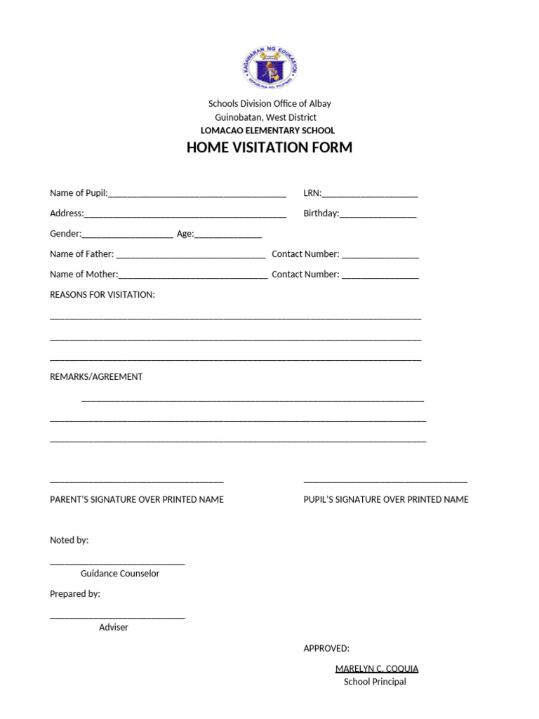 Home Visitation Form for Albay Schools | PDF
