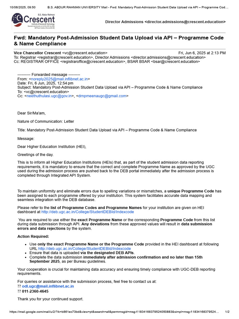 Mandatory Post-Admission Student Data Upload Via API | PDF | Data Management | Computing