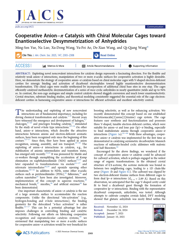 Yue Et Al 2025 Cooperative Anion π Catalysis With Chiral Molecular ...