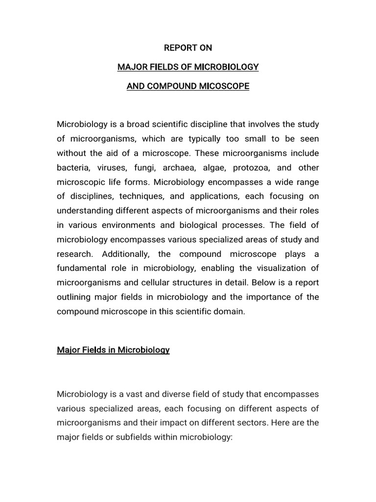 Major Fields of Microbiology and Compund Microscope | PDF ...
