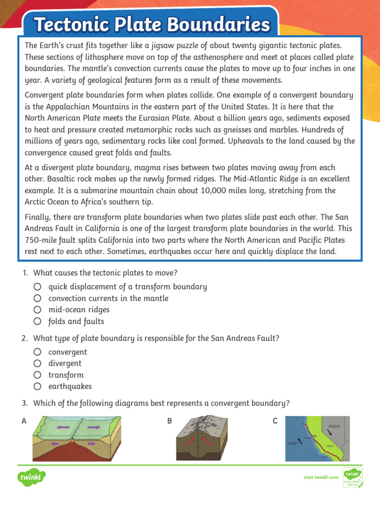Color Tectonic Plate Boundaries Scientific Passage and Questions | PDF