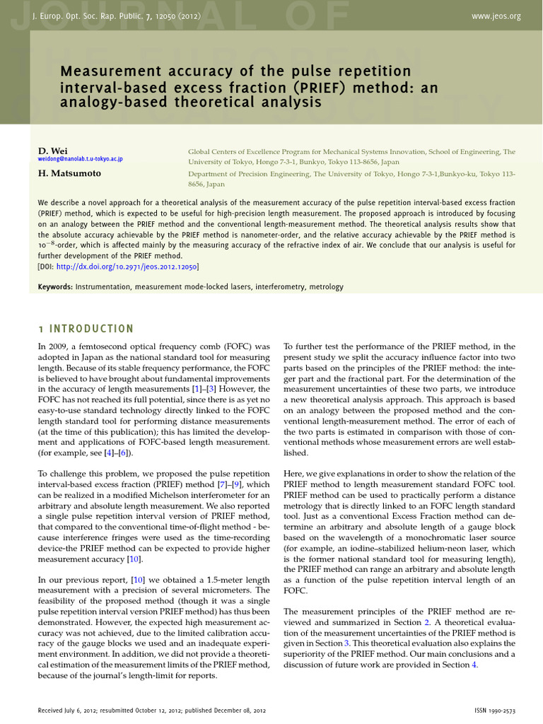 PRIEF Method Measurement Accuracy Analysis | PDF | Interferometry ...