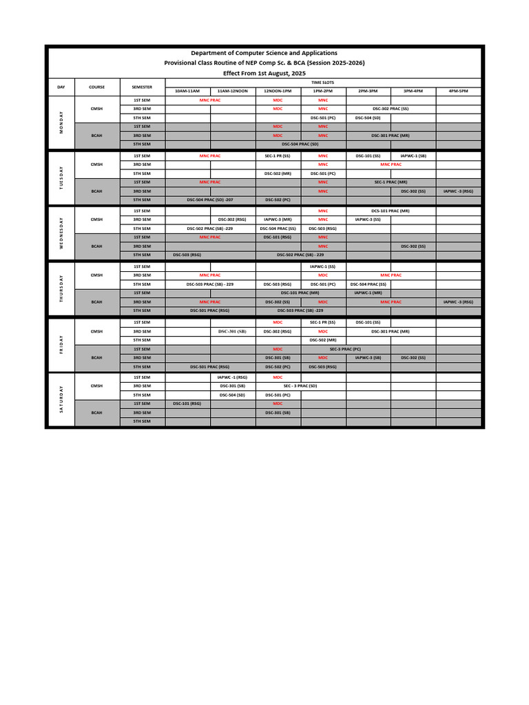 NEP Computer Science Class Schedule 2025 | PDF