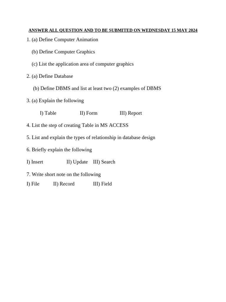 Computer Animation and Database Concepts Guide | PDF