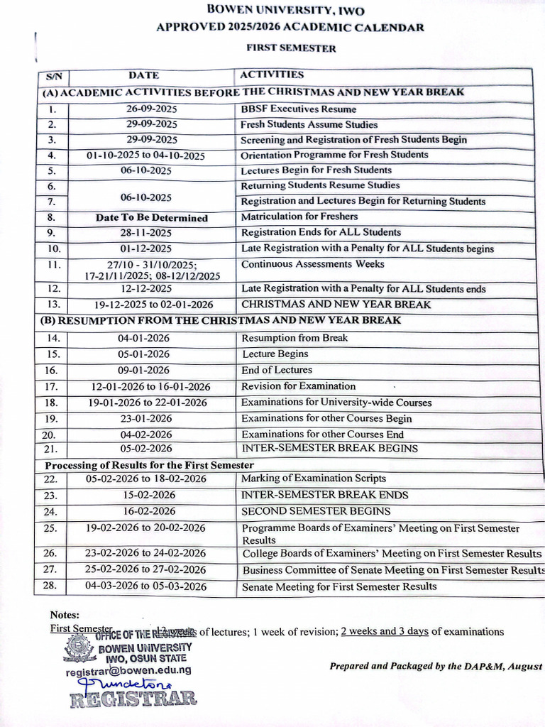 Approved 20252026 Academic Calendar | PDF