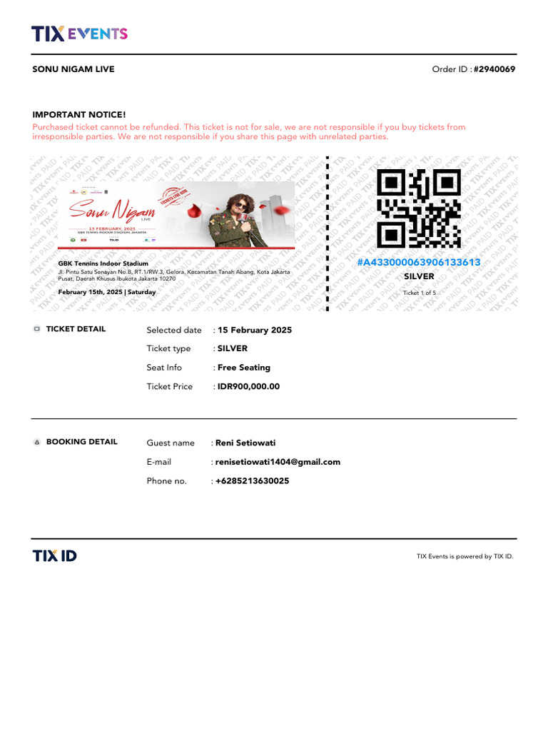 Sonu Nigam Live Ticket Confirmation | PDF