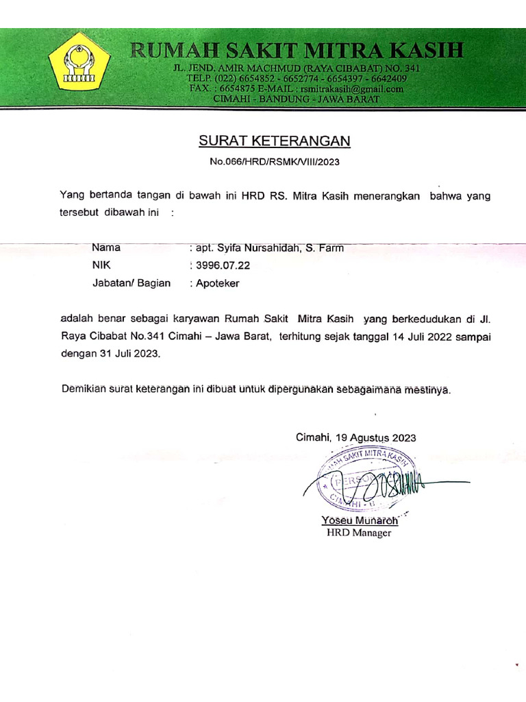 Paklaring RS | PDF