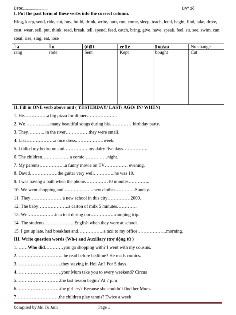 Past Simple Review Exercises Day 26 | PDF