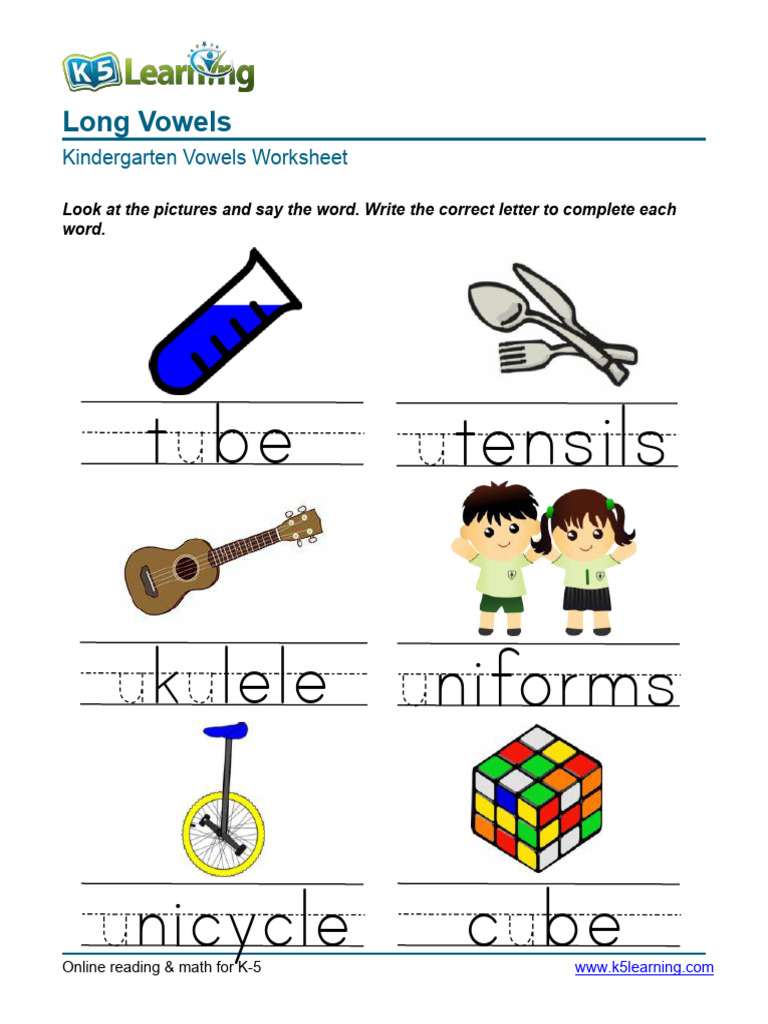 Kindergarten Picture Write Letters Long Vowels U | PDF