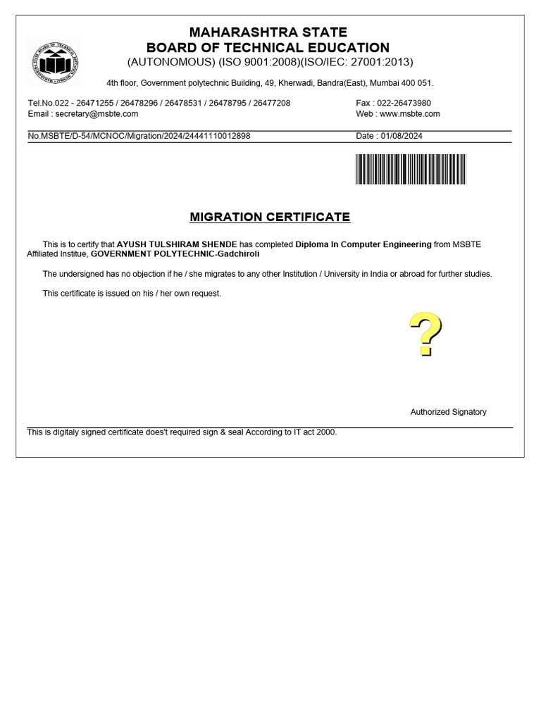 Migration Certificate | PDF