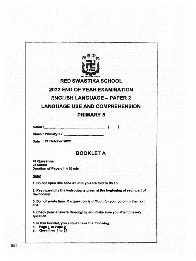 English Red Swastika 2022 EOY Exam Papers P5 | PDF