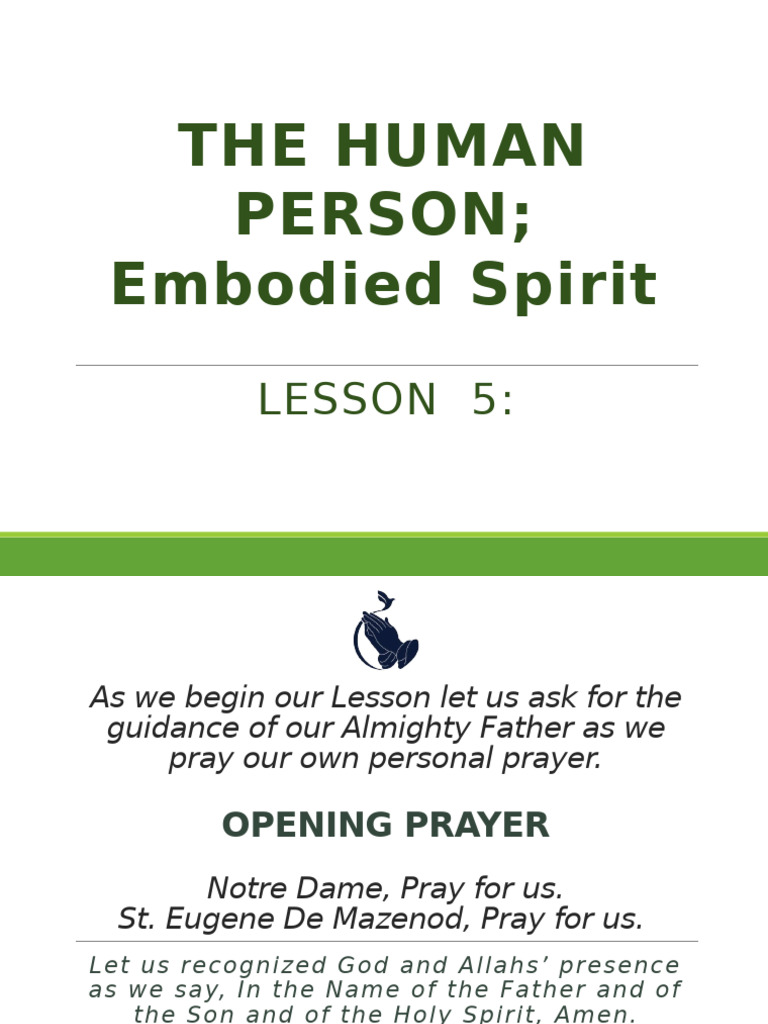 Lesson 5 - The Human Person-Embodied Spirit | PDF