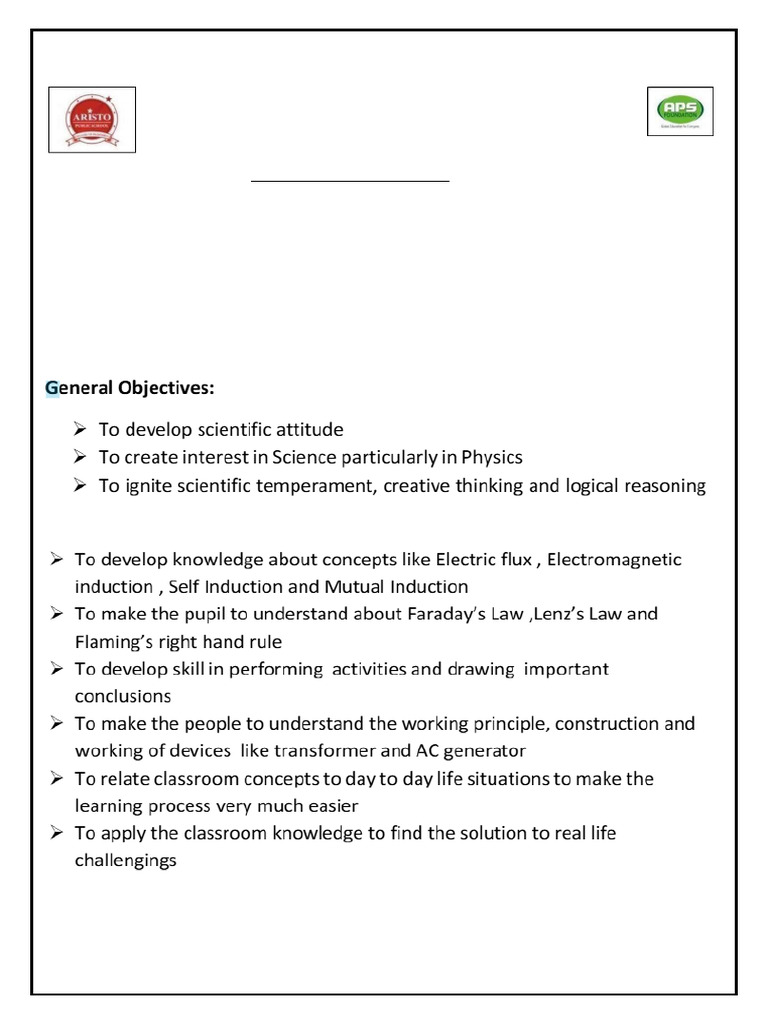 Physics Lesson Plan XII | PDF | Electromagnetic Induction | Electrodynamics