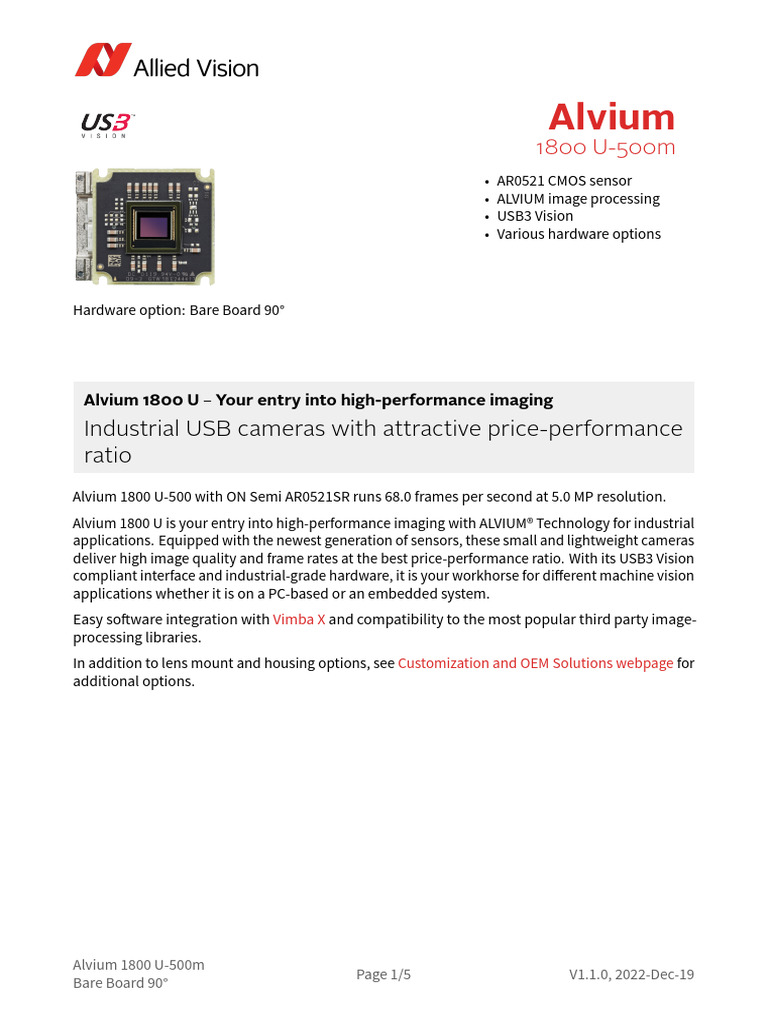 Alvium 1800 U-500m Camera Overview | PDF | Frame Rate | Camera