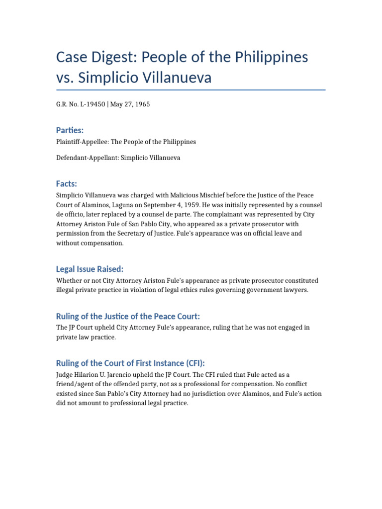 People vs. Villanueva: Legal Ethics Ruling | PDF