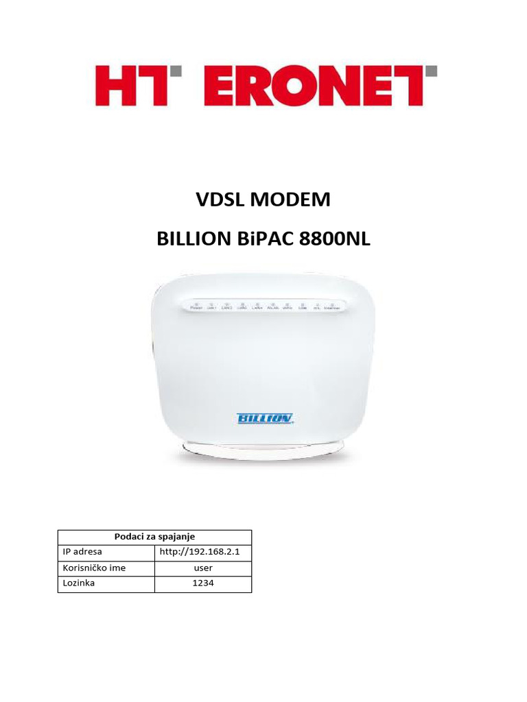 Billion-8800nl VDSL Modem-Upute 165258 145857 | PDF