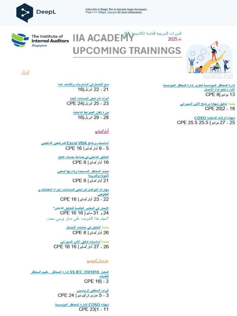 IIA Academy 2025 Training Calendar Ar | PDF