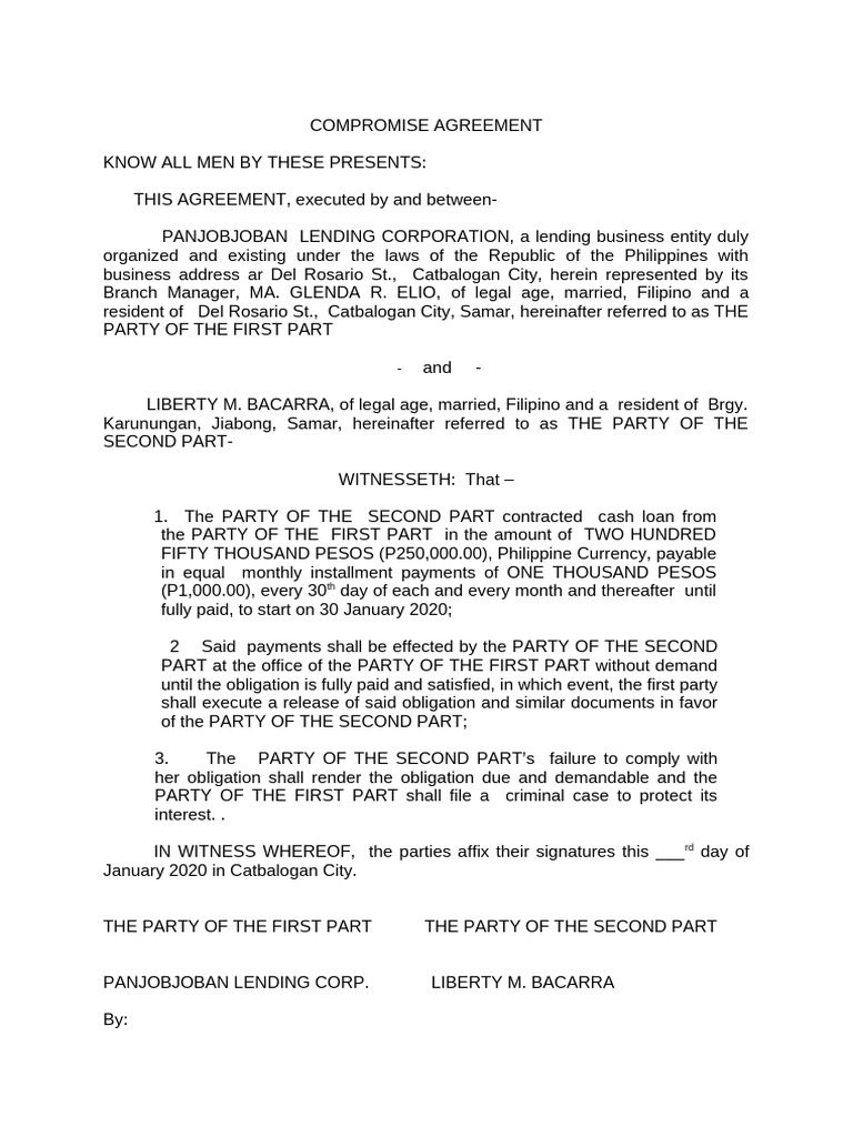 COMPROMISE AGREEMENT-UTANG | PDF | Money