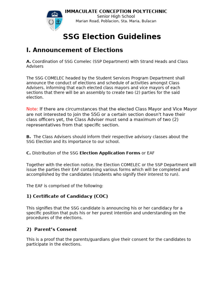 SSG Election Guidelines for Students | PDF | Elections | Government