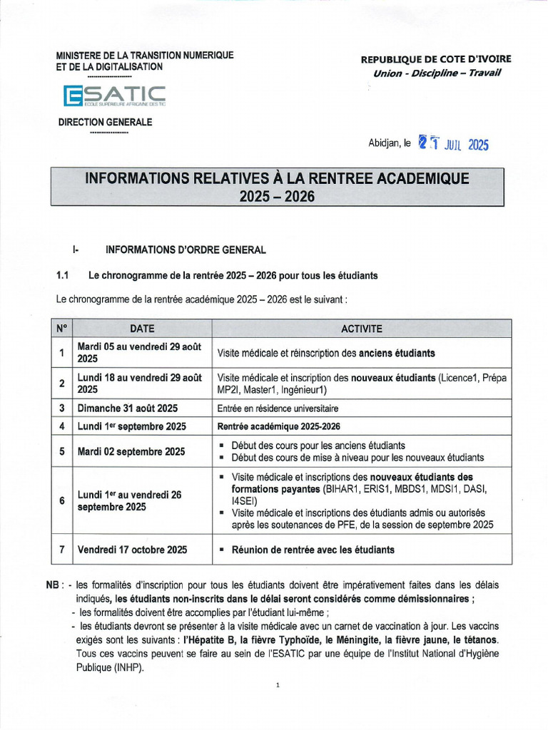 Informations Rentree 2025 2026 | PDF