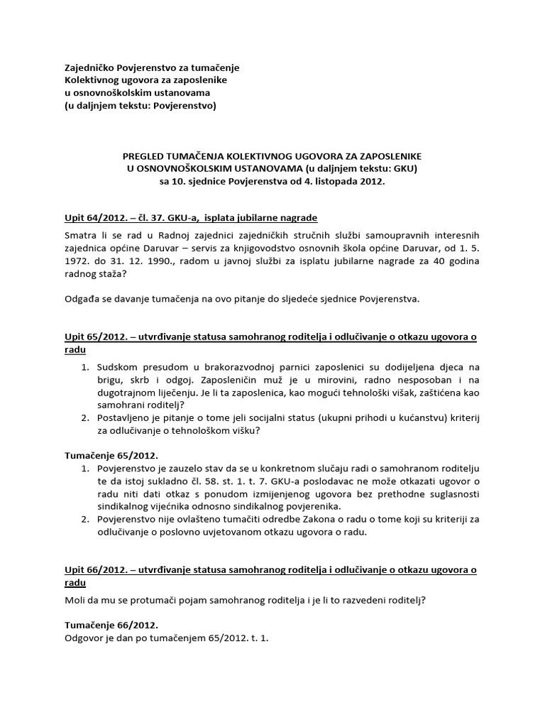 Granski Kolektivni Ugovor 10sj 2012 | PDF