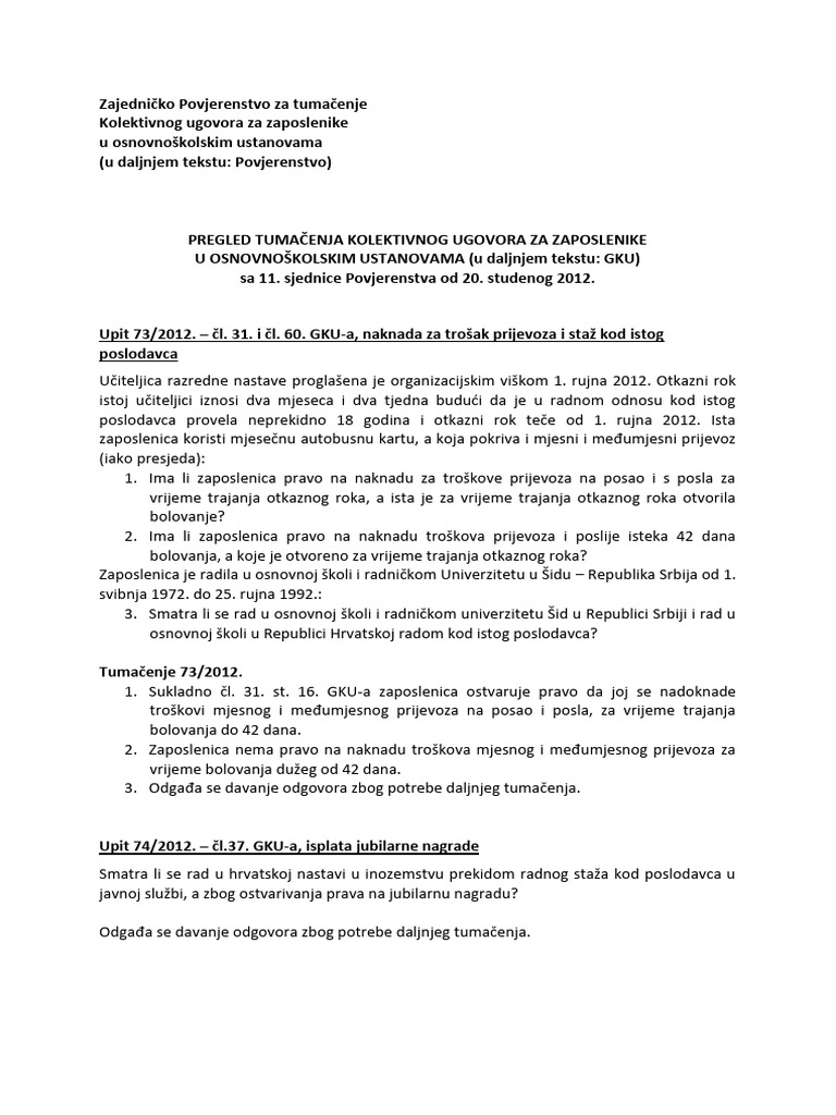 Granski Kolektivni Ugovor 11sj 2012 | PDF