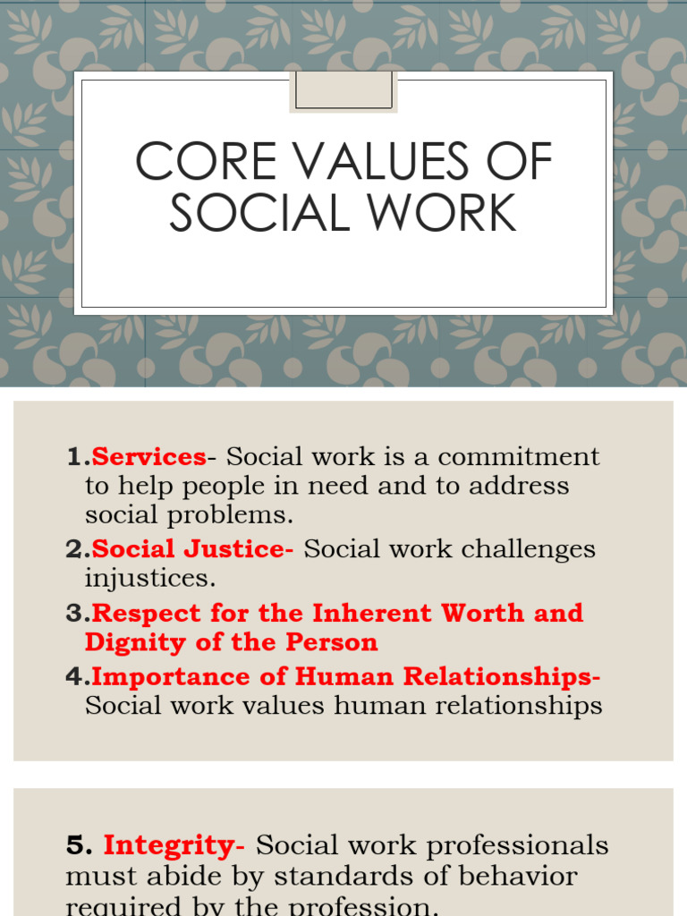 Lesson 13 Core Values and Principles of Social Work | PDF