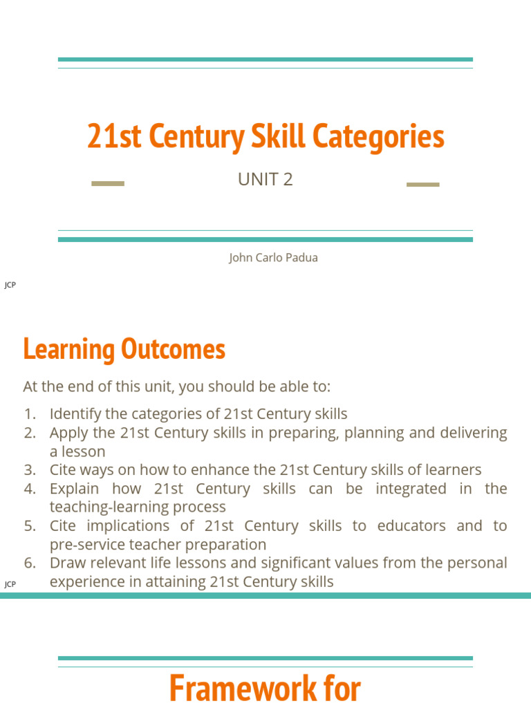 EDUC 95 Lesson 6 Framework For 21st Century Skills | PDF | Skill | Literacy