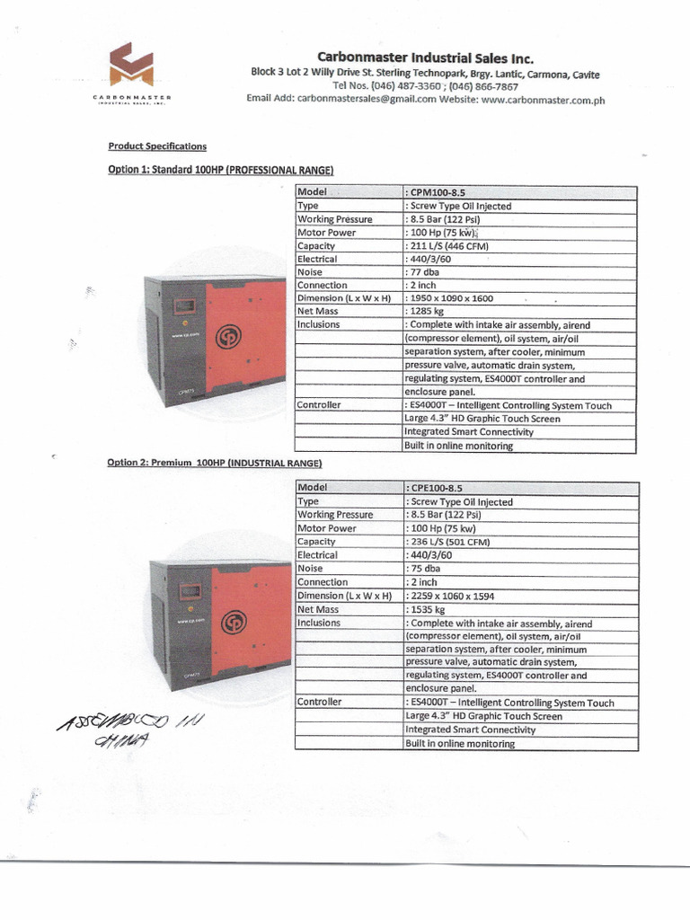 CHICAGO Compressor 100HP Specs) | PDF