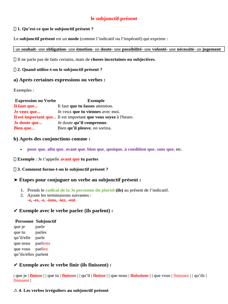 Les verbes au subjonctif présent | PDF | Verbe | Sémantique