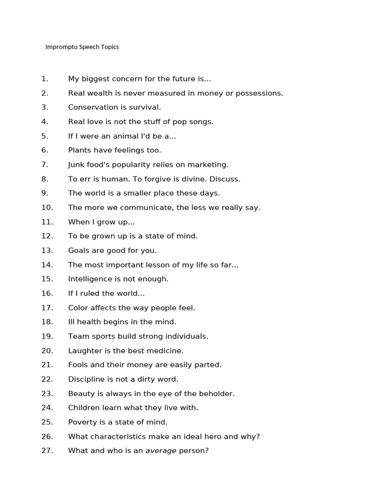 Engaging Impromptu Speech Topics | PDF