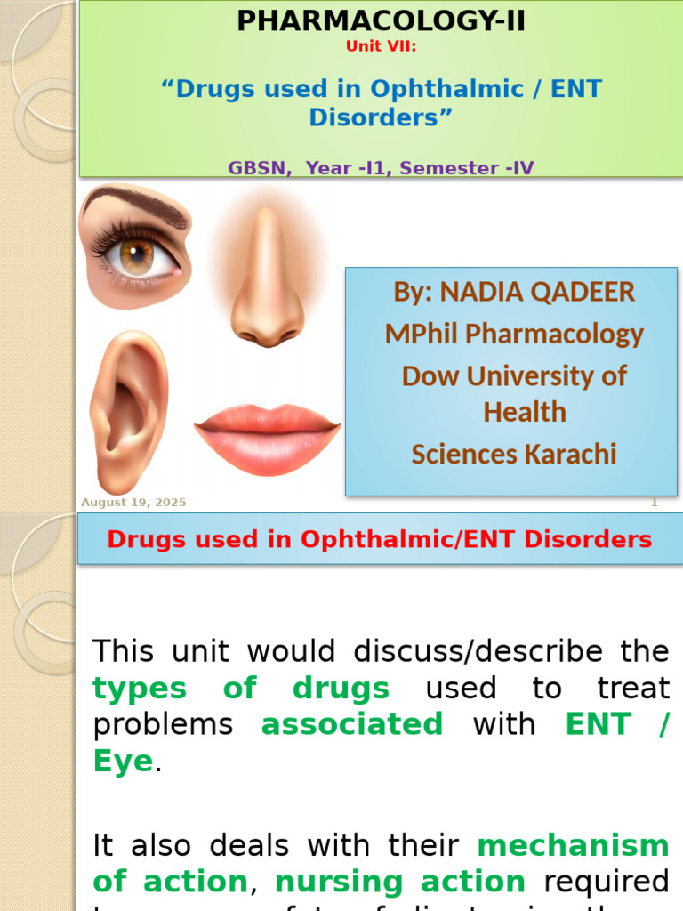 Pharmacology-2 GBSN S-4 Unit-7 'Drugs Used in Ophthalmic ENT Disorders ...