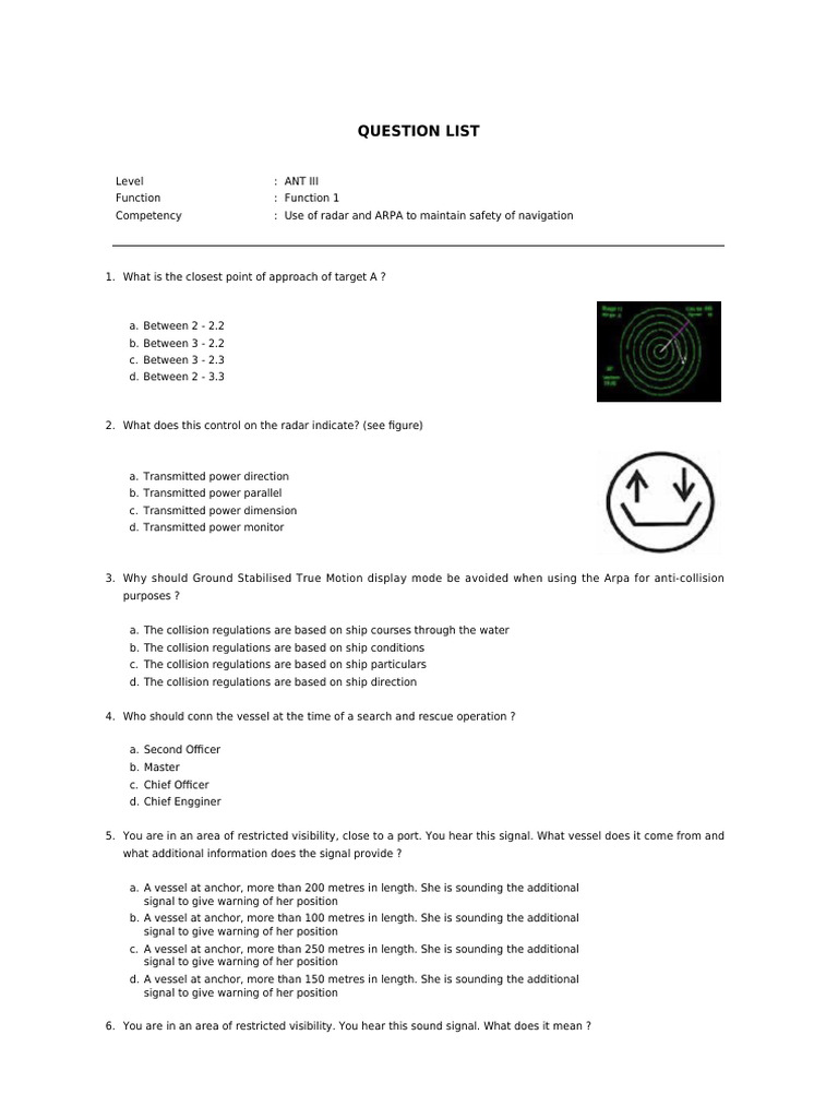 ANT III - Function 1 - Use of Radar and ARPA To Maintain | PDF | Radar ...