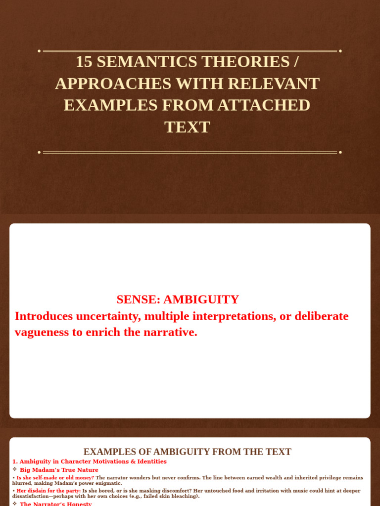 15 Semantics Theories Approaches With Relevant Examples From Attached Text | PDF | Verb | Cognition