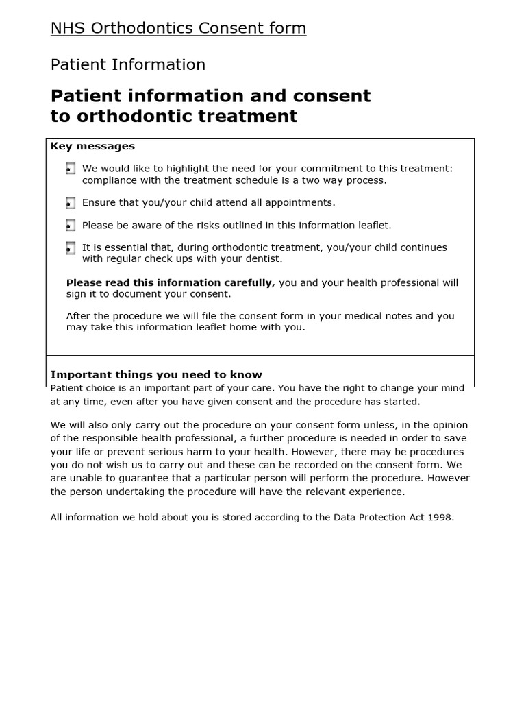 NHS+Orthodontic+Treatment+Consent | PDF | Orthodontics | Oral Hygiene